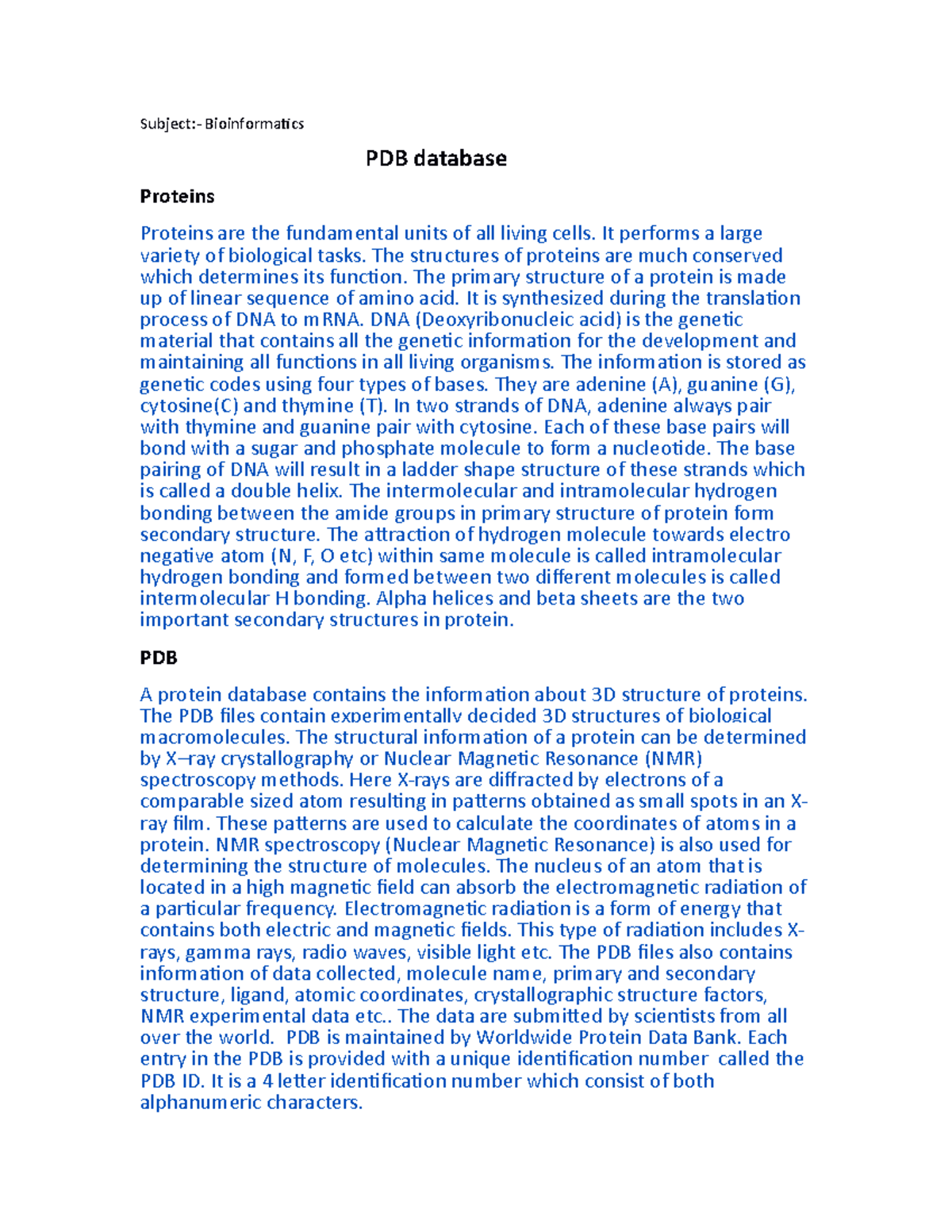 Protein Database - Subject:- Bioinformatics PDB database Proteins ...