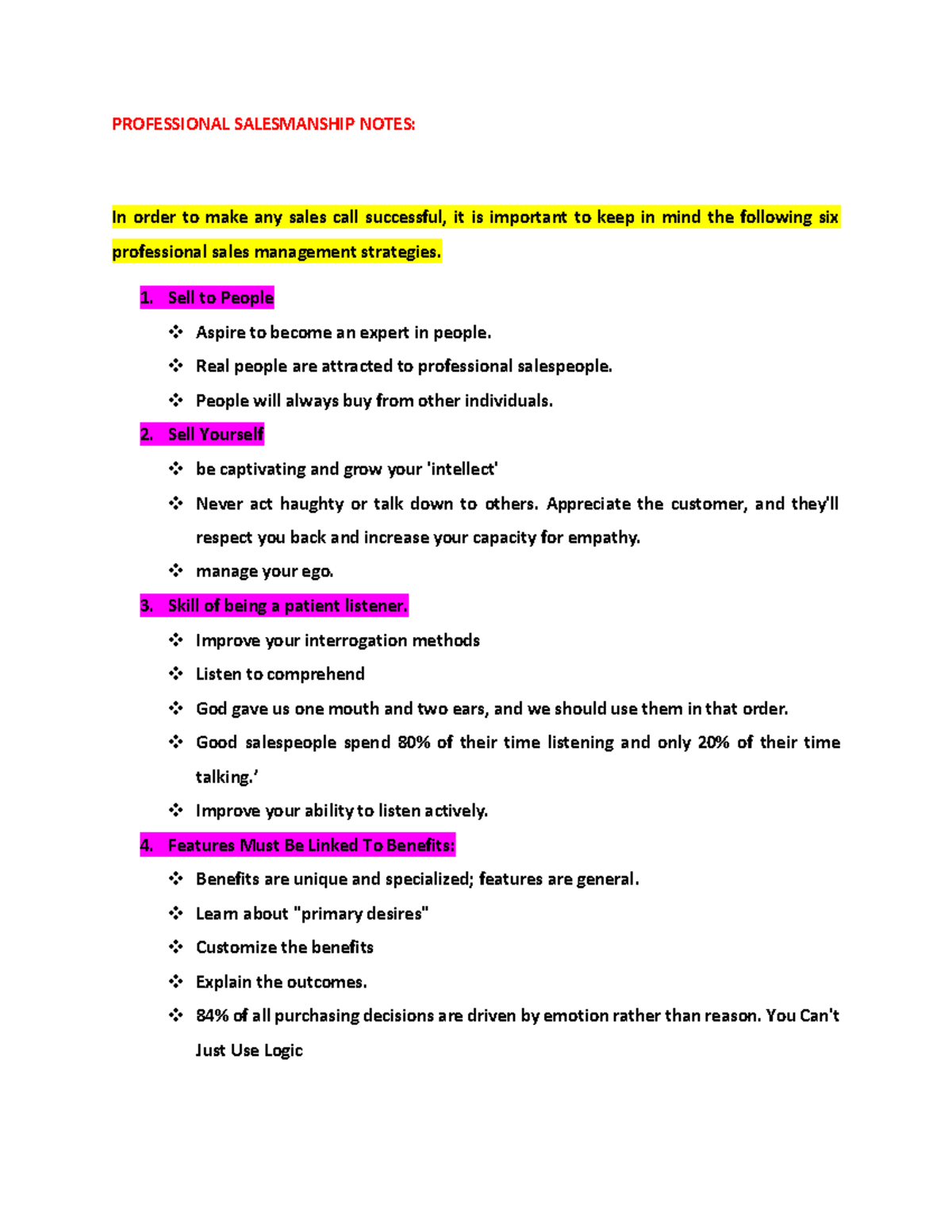 Professional Salesmanship - PROFESSIONAL SALESMANSHIP NOTES: In order ...