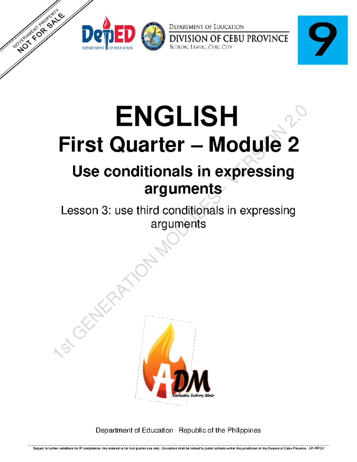 Copy of ENG9 Q1 Module 2 Lesson 3 Veloso - ENGLISH First Quarter – Module 2 Lesson 3: use third ...