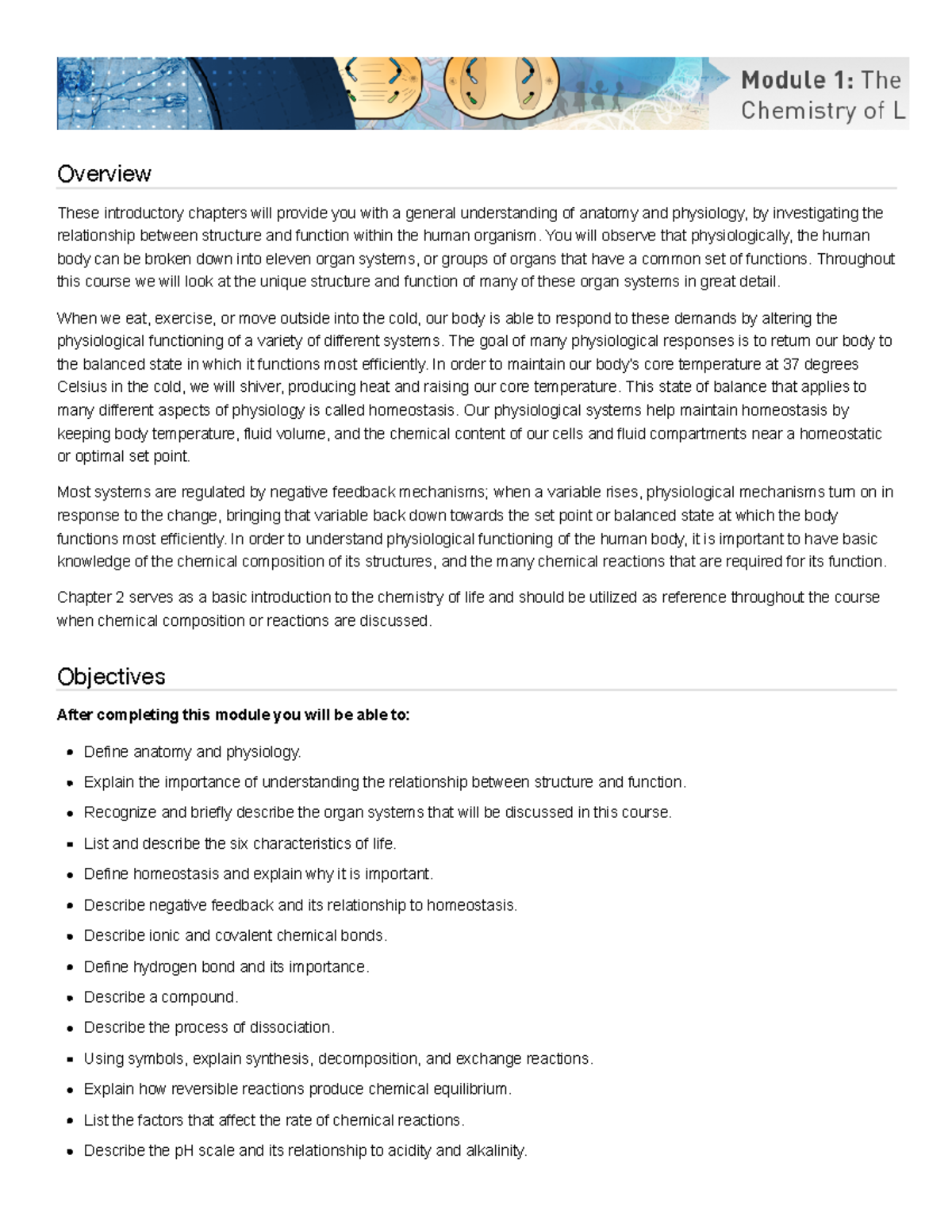 Module 1 The Human Body and the Chemistry of Life BPK105 C100 ...