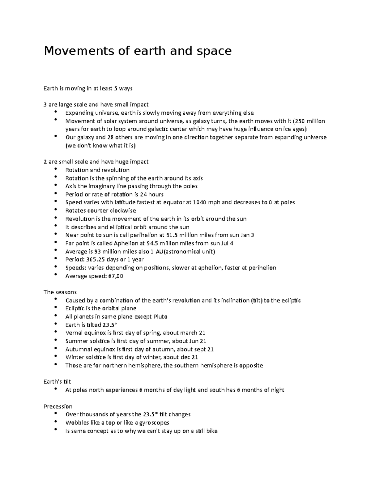 Geo Notes 8 - Movements of earth and space Earth is moving in at least ...