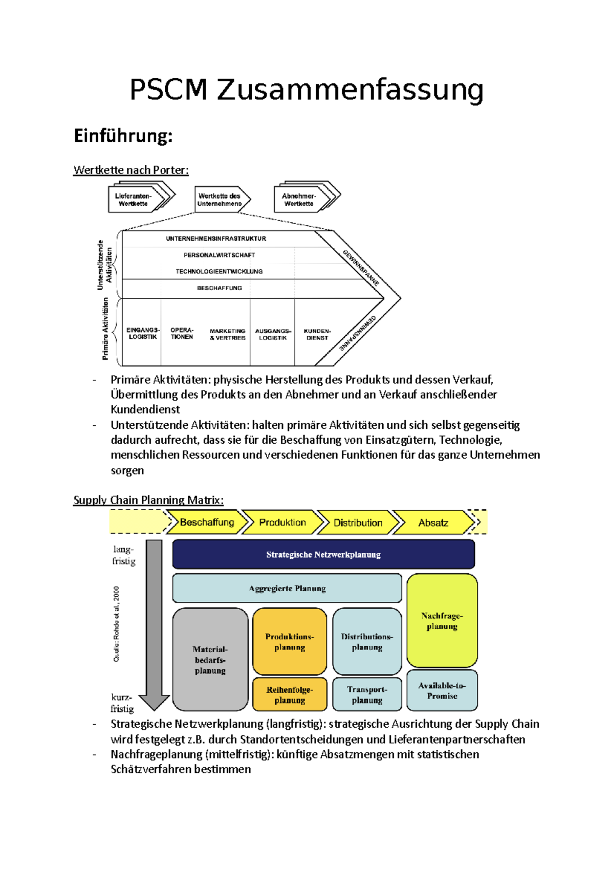 PSCM Zusammenfassung - PSCM Zusammenfassung Einführung: Wertkette nach ...