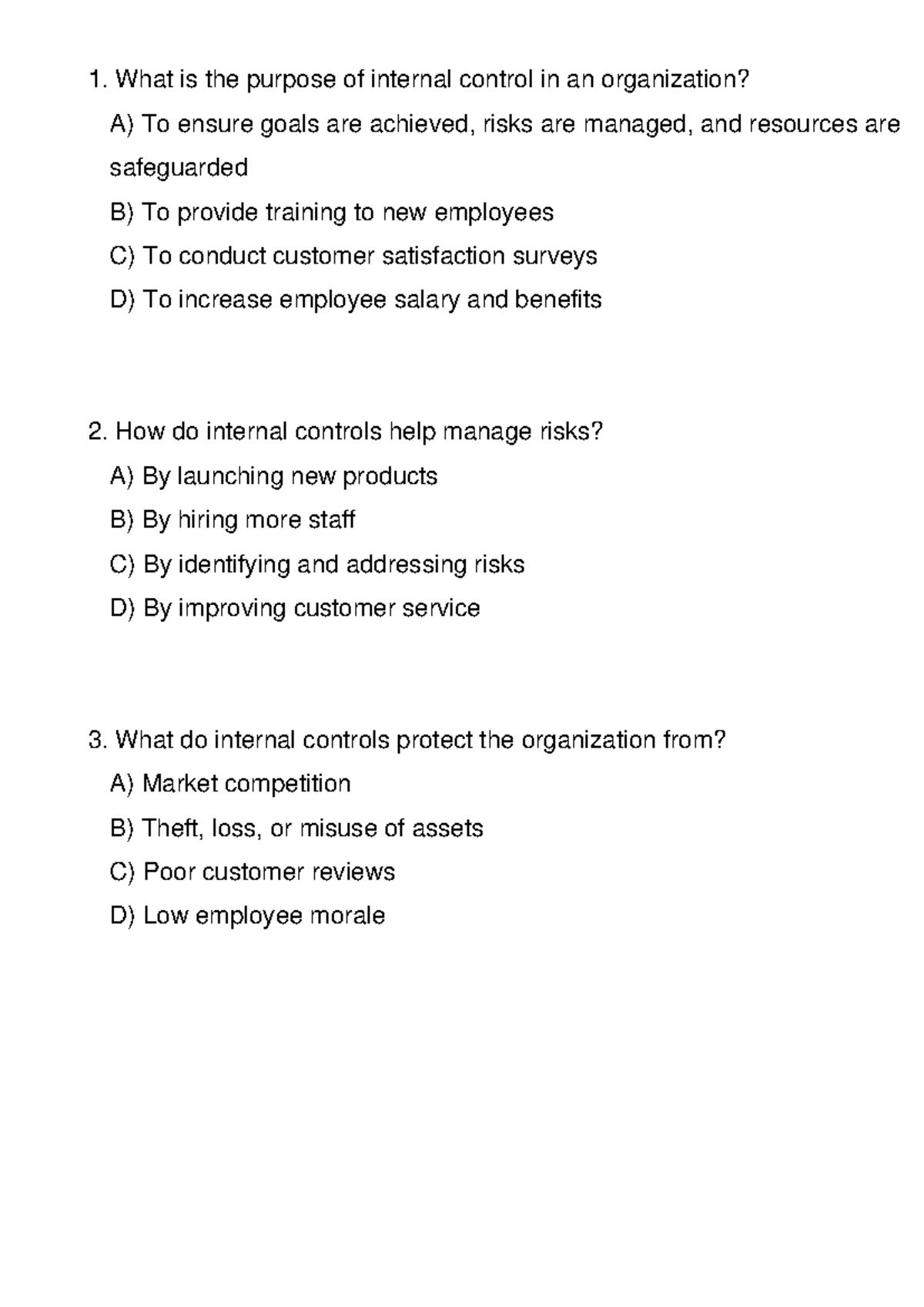 Internal control 5 - Practice quiz - What is the purpose of internal ...