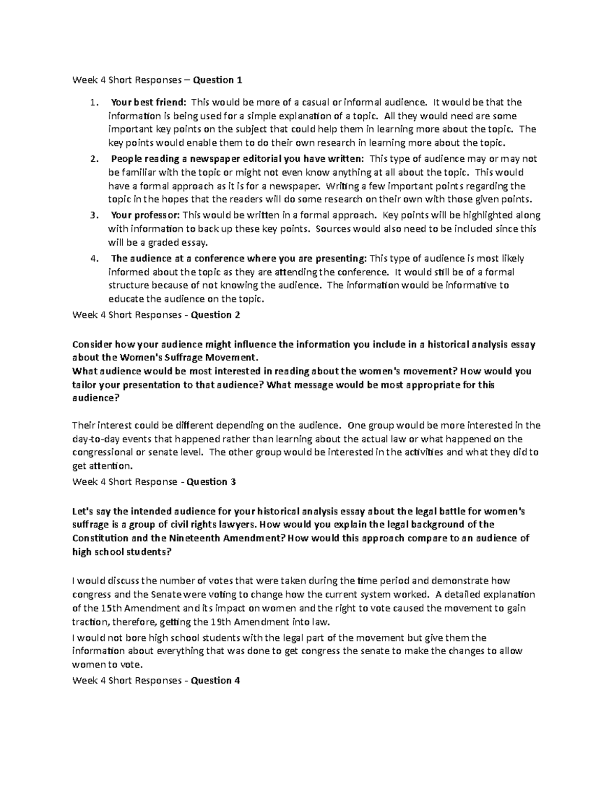 Week 4 short answers - Responses to the reading material questions that ...