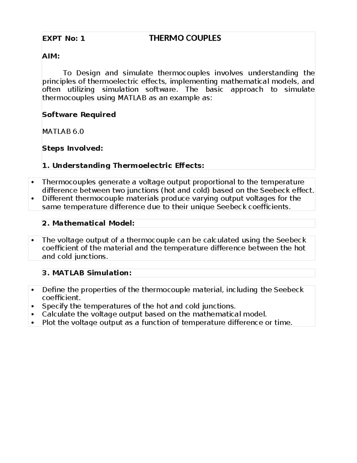 MEMS Manual - GOOD - EXPT No: 1 THERMO COUPLES AIM: To Design and ...