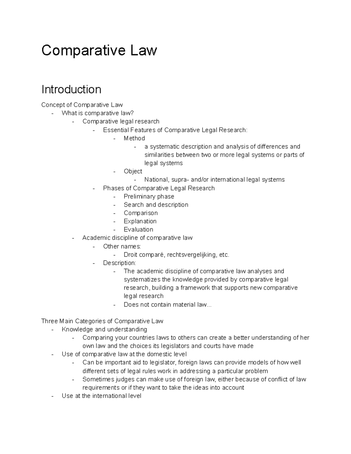 Comparative Law Outline Class Summary - Comparative Law Introduction ...