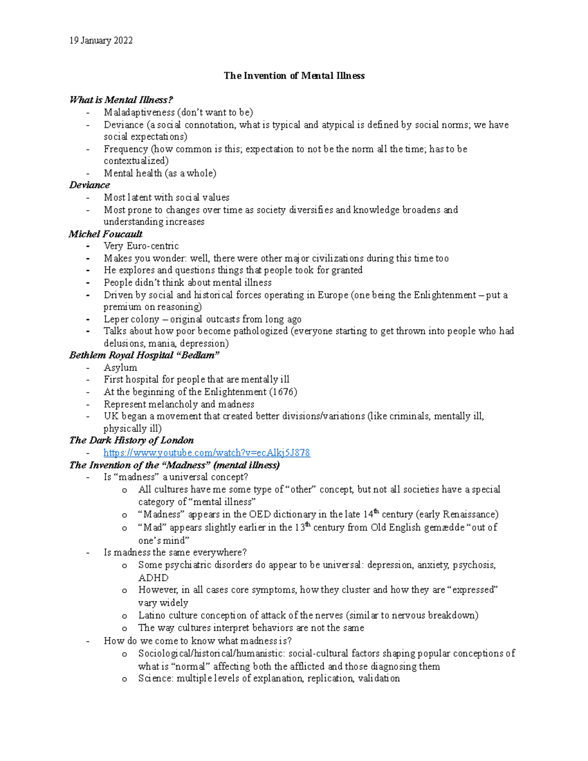 Autism - Invention of Mental Illness - Week 2 - 19 January 2022 The ...