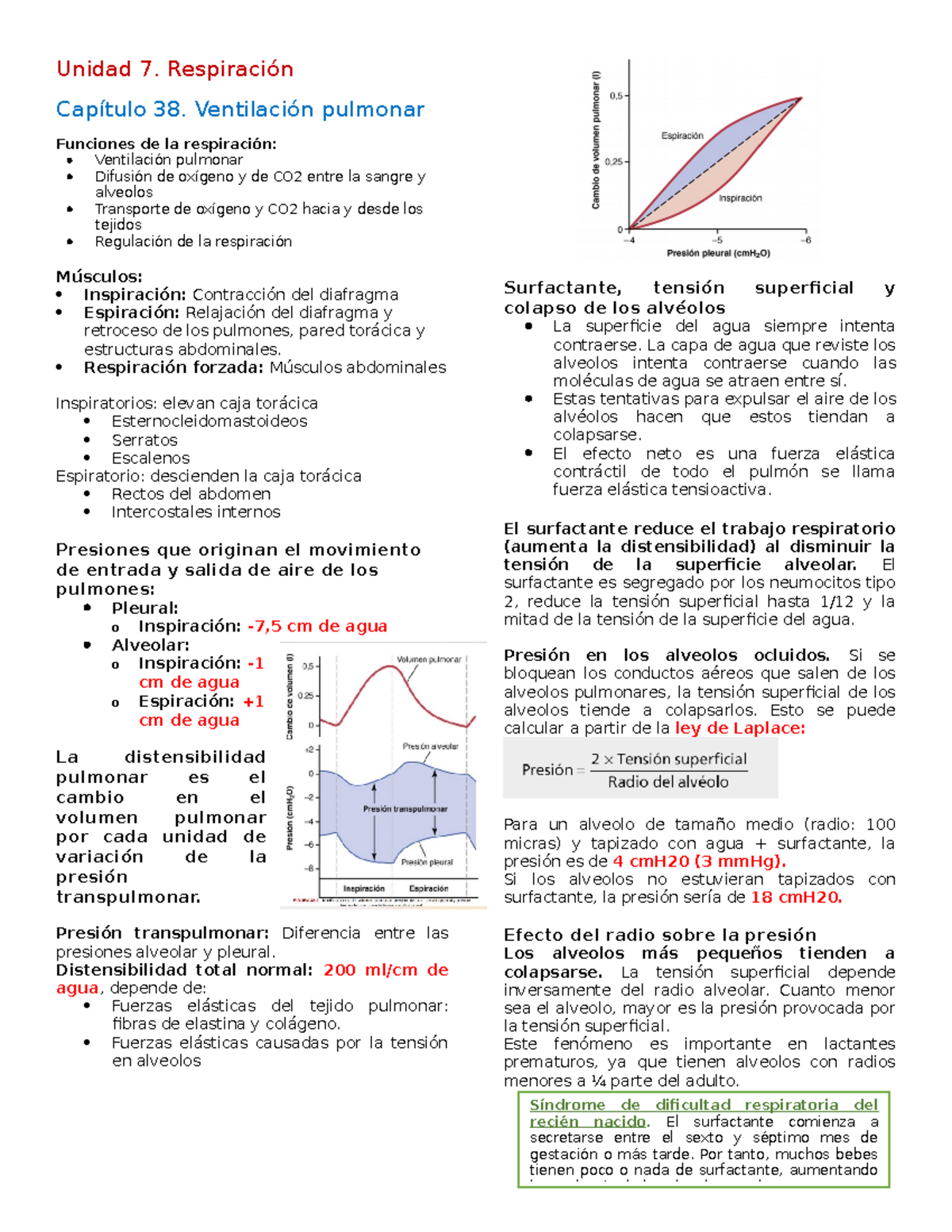 Unidad 7-Guyton - Unidad 7. Respiración Capítulo 38. Ventilación pulmonar Funciones de la - Studocu