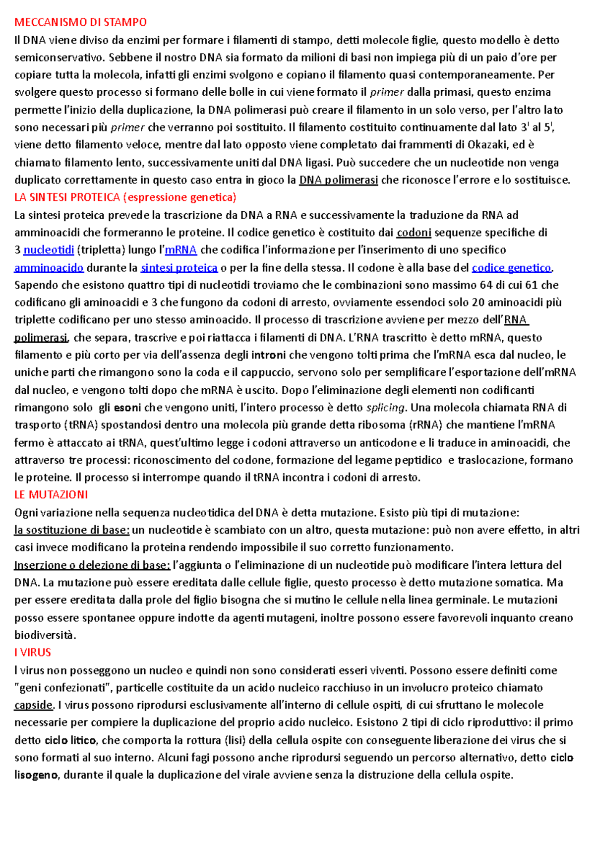 Scienze Duplicazione DNA, Sintesi Protica - MECCANISMO DI STAMPO Il DNA ...