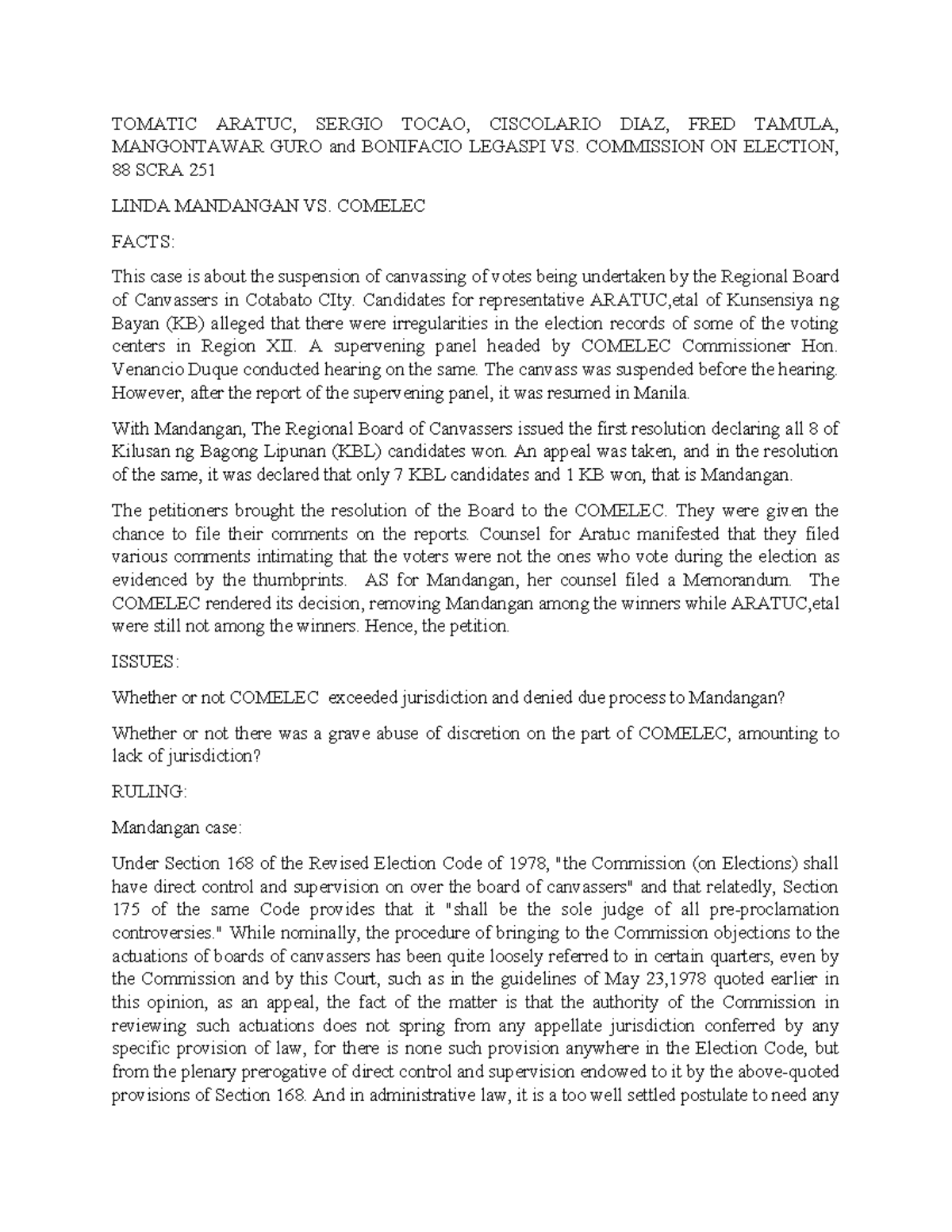 Tomatic Aratuc VS. Comelec - TOMATIC ARATUC, SERGIO TOCAO, CISCOLARIO ...