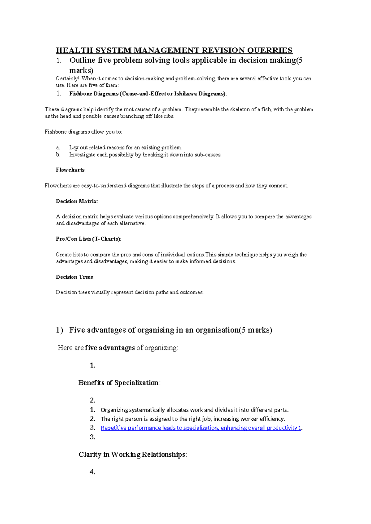 Health System Management Revision Querries - HEALTH SYSTEM MANAGEMENT ...