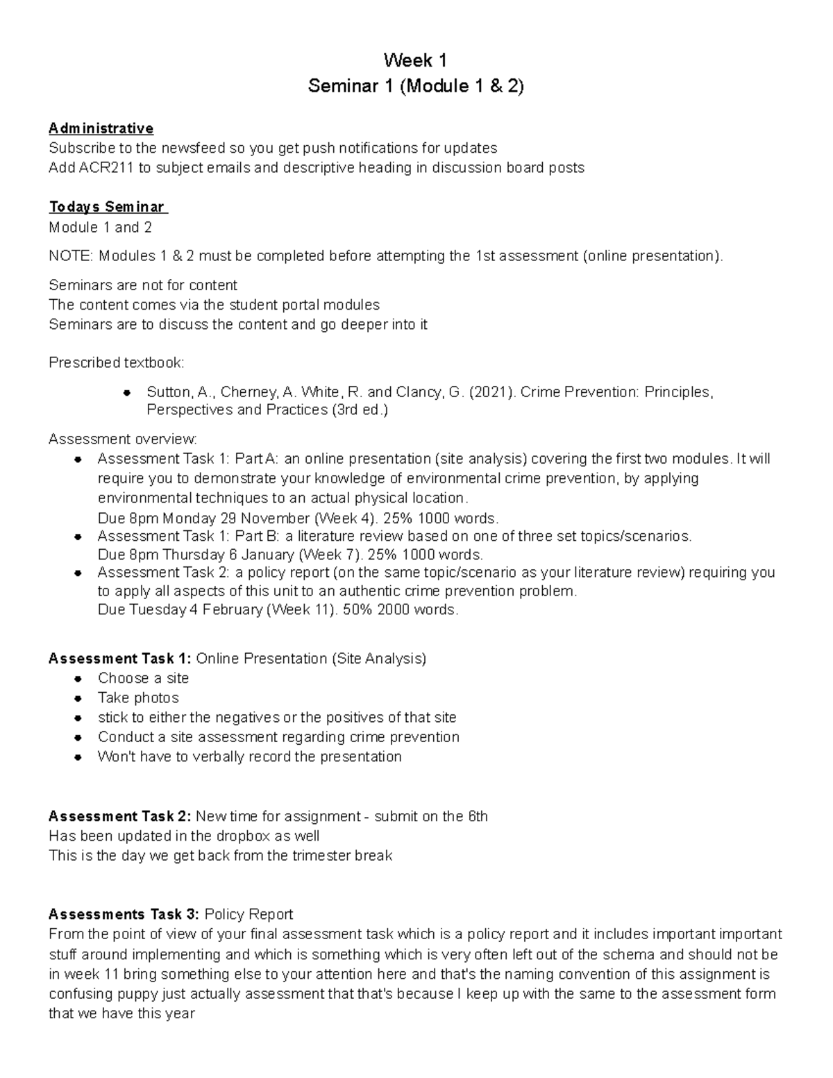 Seminar 1 (Module 1 & 2) - Week 1 Seminar 1 (Module 1 & 2 ...