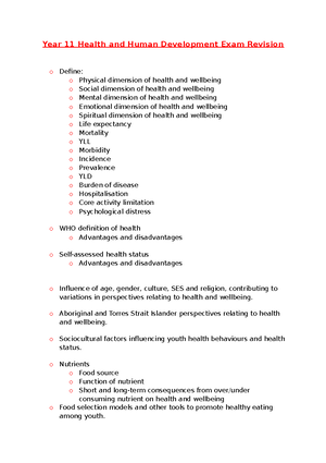 Health & Human Development: Unit 1 & 2 Notes - Health and Human ...