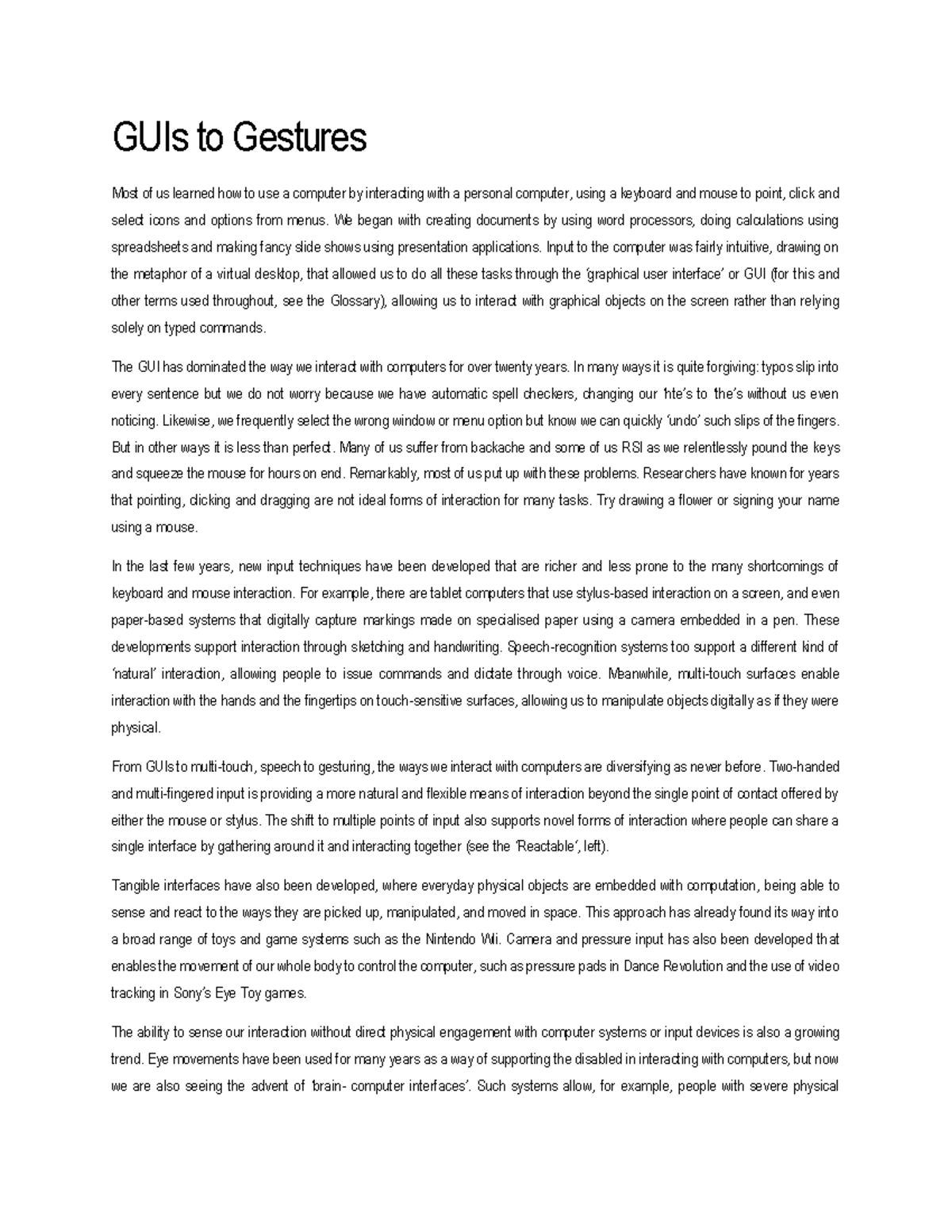 Week 02- GUIs to Gestures - GUIs to Gestures Most of us learned how to ...
