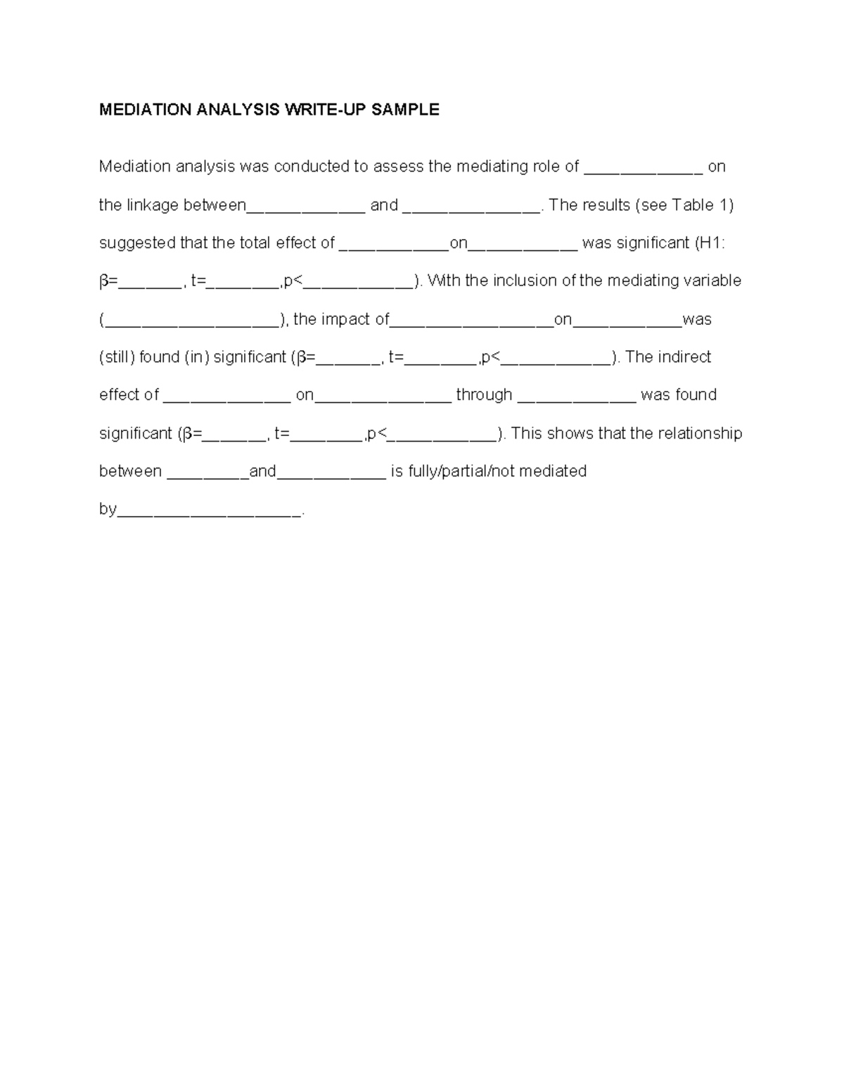 Mediation & Moderation Write Up Sample-1 - MEDIATION ANALYSIS WRITE-UP ...
