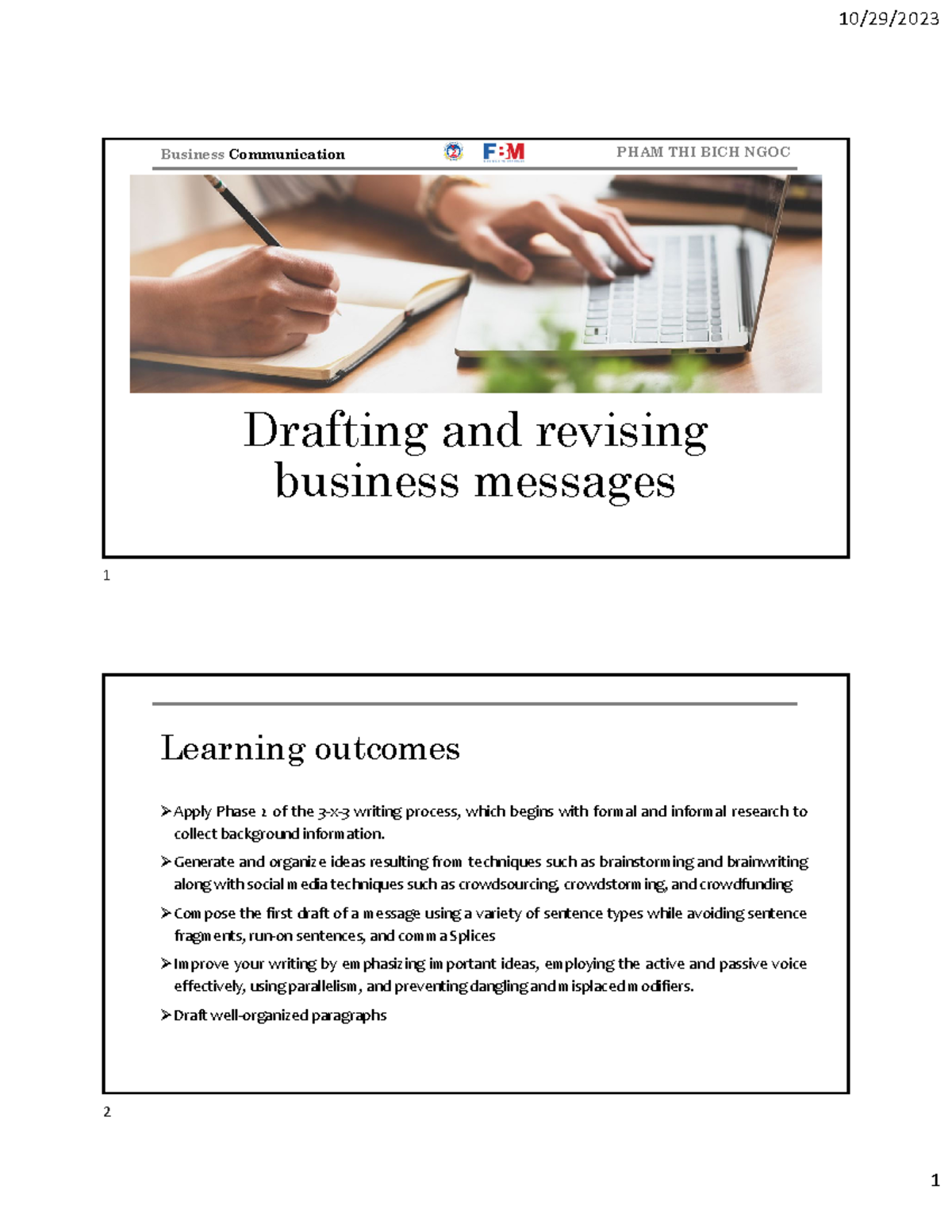 Topic 2 - Drafting and Revising messages - Drafting and revising ...