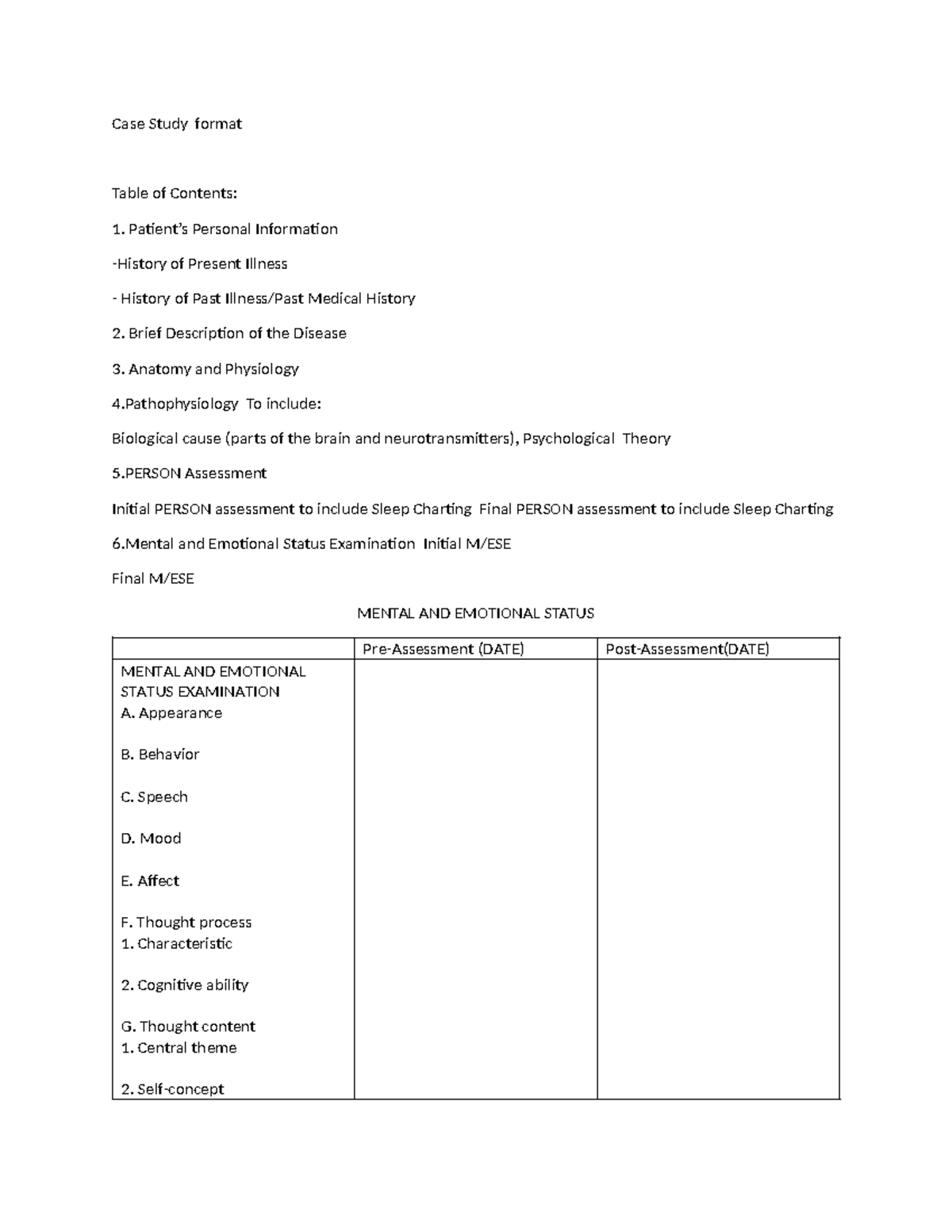 CASE-PRE- Format - bsebaebhSdg - Case Study format Table of Contents ...