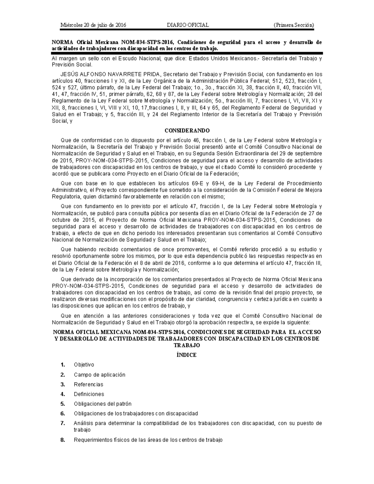 Norma Oficial Mexicana NOM-034-STPS-2016 Condiciones de seguridad para ...