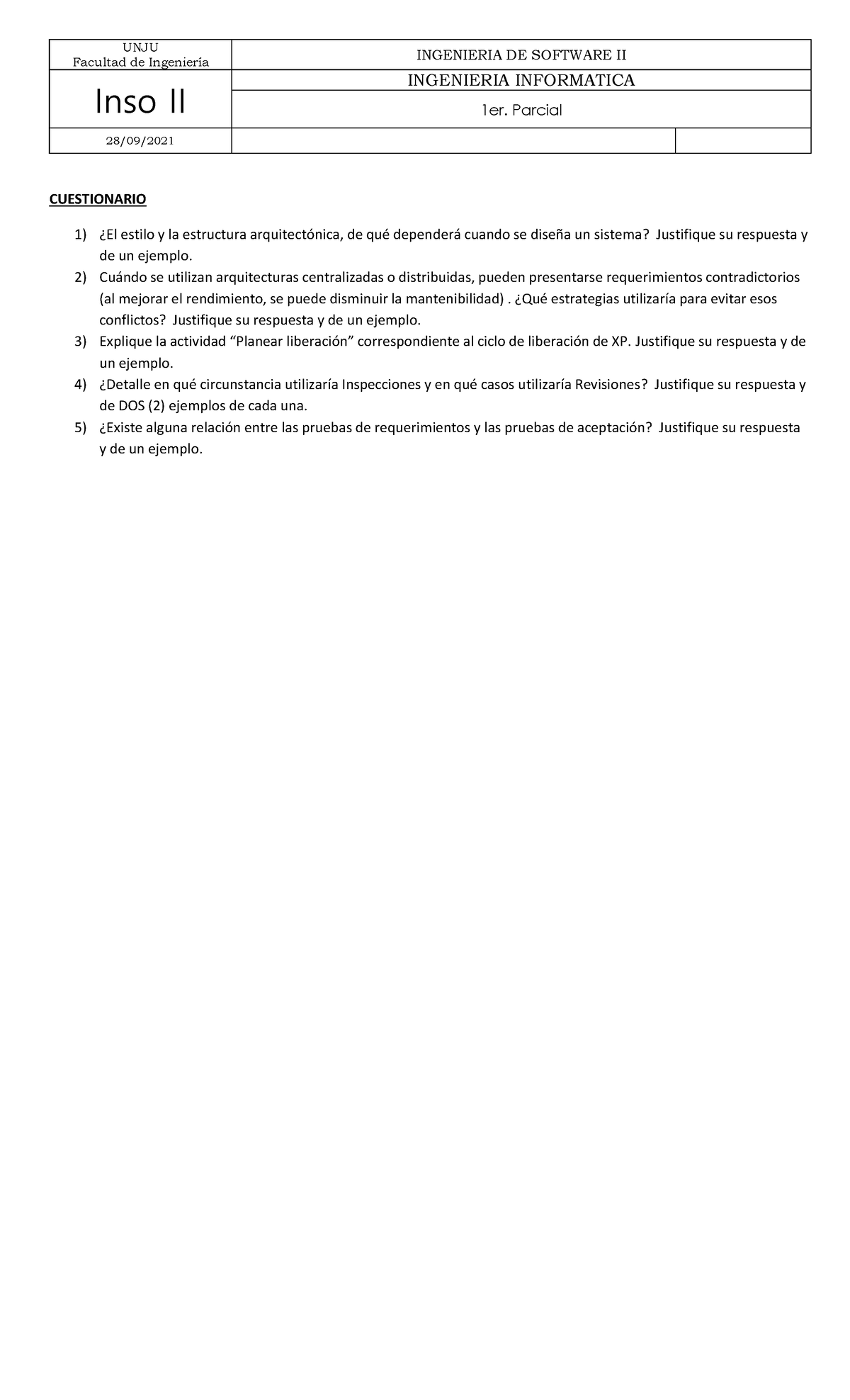 1er Parcial 2021 INSO II - UNJU Facultad de Ingeniería INGENIERIA DE ...