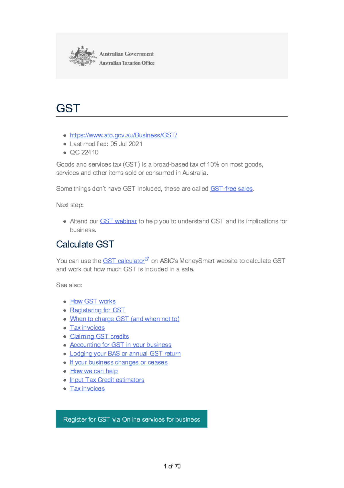GST - GST ato.gov/Business/GST/ Last modified: 05 Jul 2021 QC 22410 ...
