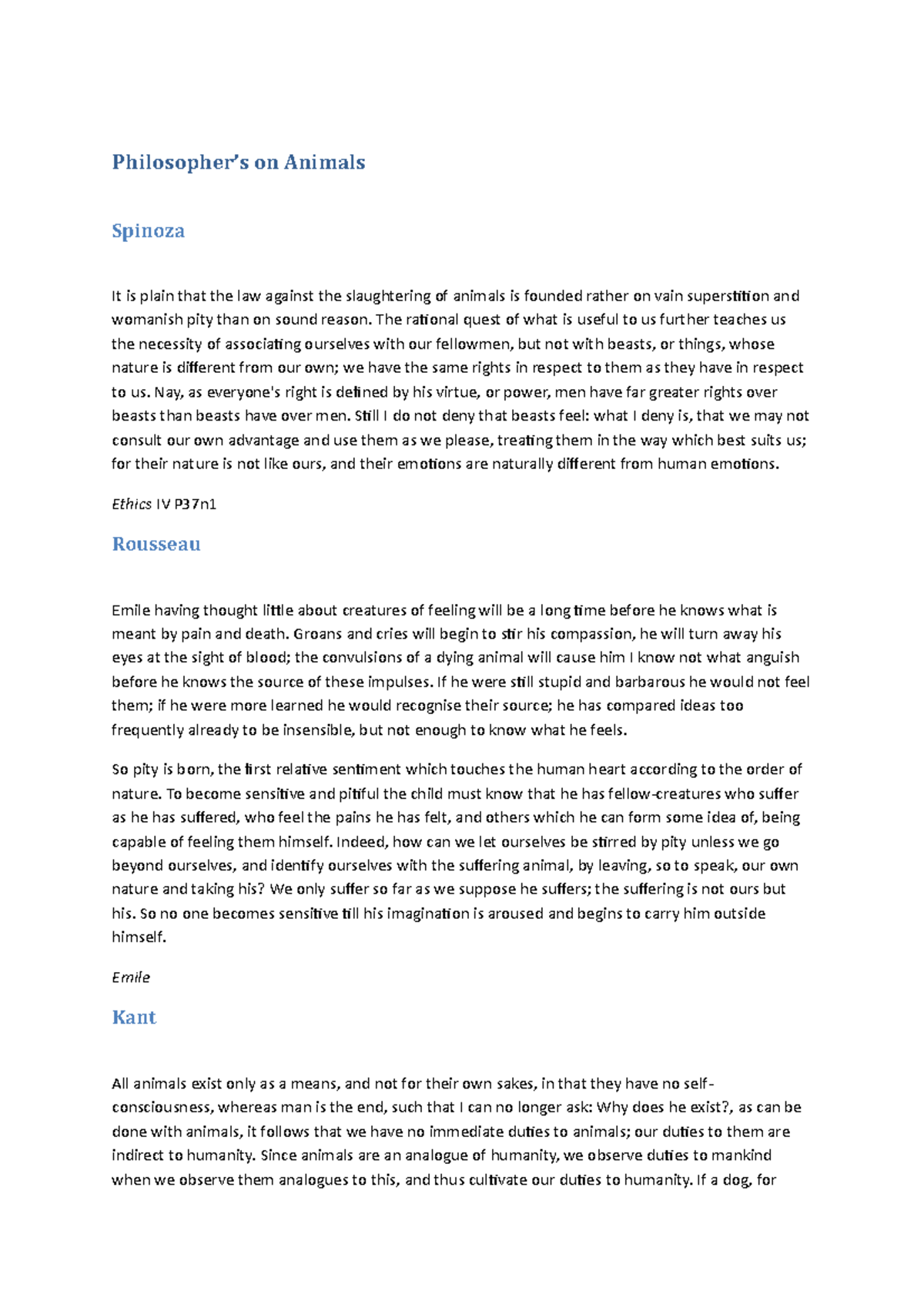 Philosophers on Animals - Philosopher’s on Animals Spinoza It is plain ...