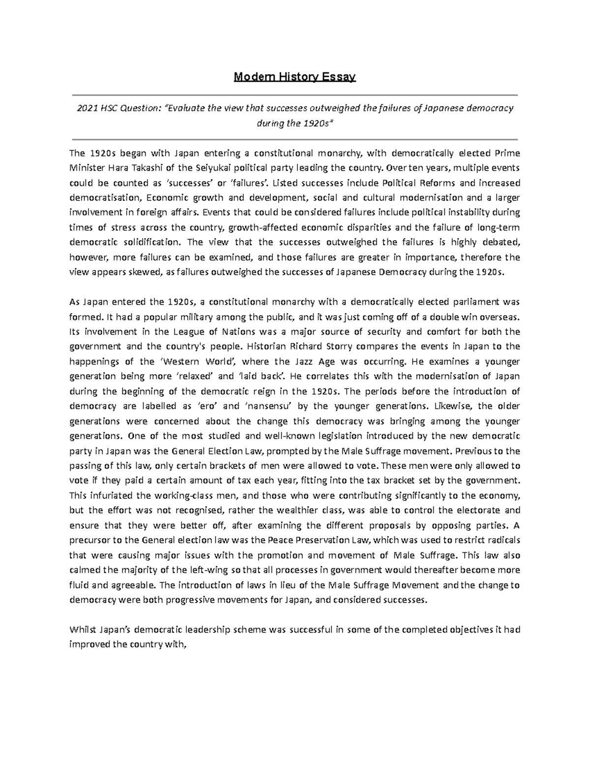 Modern History Essay - Modern History Essay 2021 HSC Question ...