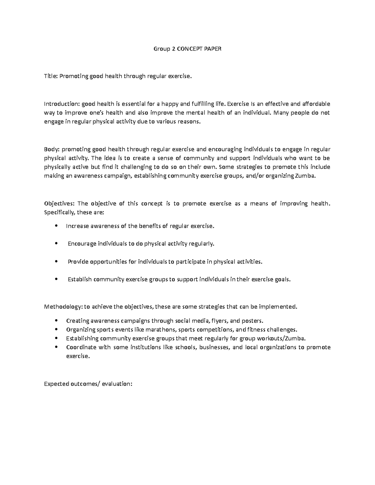 EAPP Concept Paper - Group 2 CONCEPT PAPER Title: Promoting good health ...