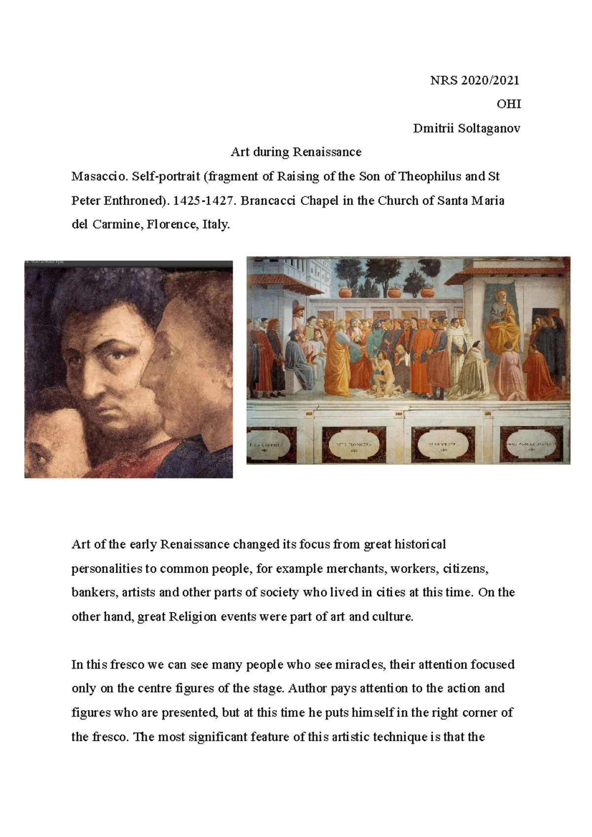 OHI Renaissance Art analysis Dmitrii Soltaganov - NRS 2020/ OHI Dmitrii ...