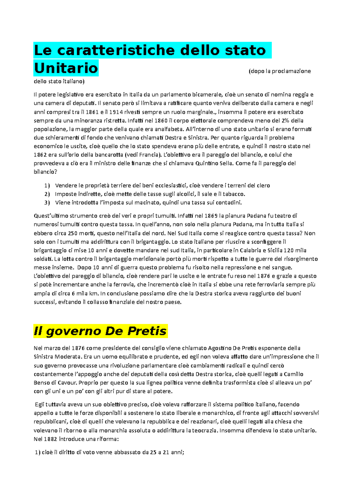 Le caratteristiche dello stato Unitario - Il senato però si limitava a ...