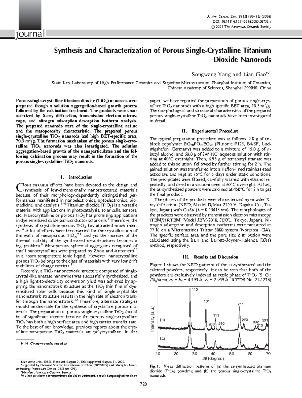 Characterization of Porous Titanium Dioxide Nanorods - Synthesis and ...