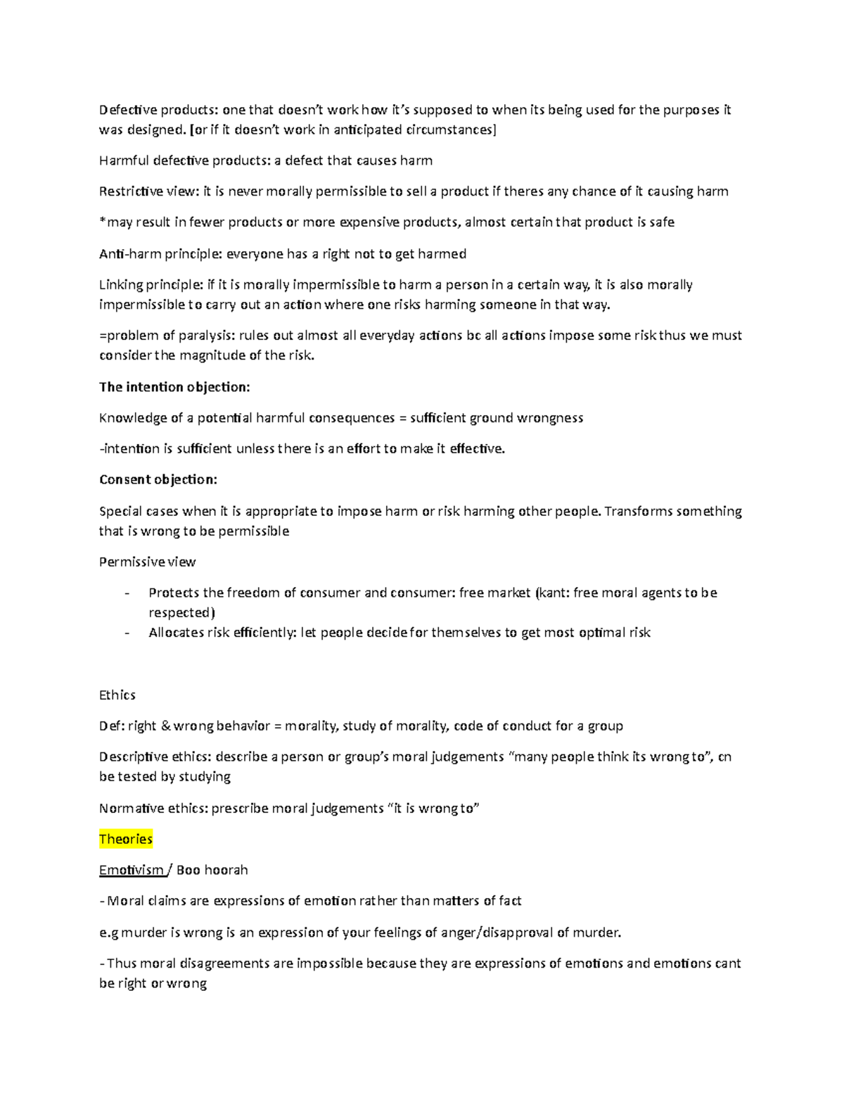 BE - summary of lectures slides - Defective products: one that doesn’t ...