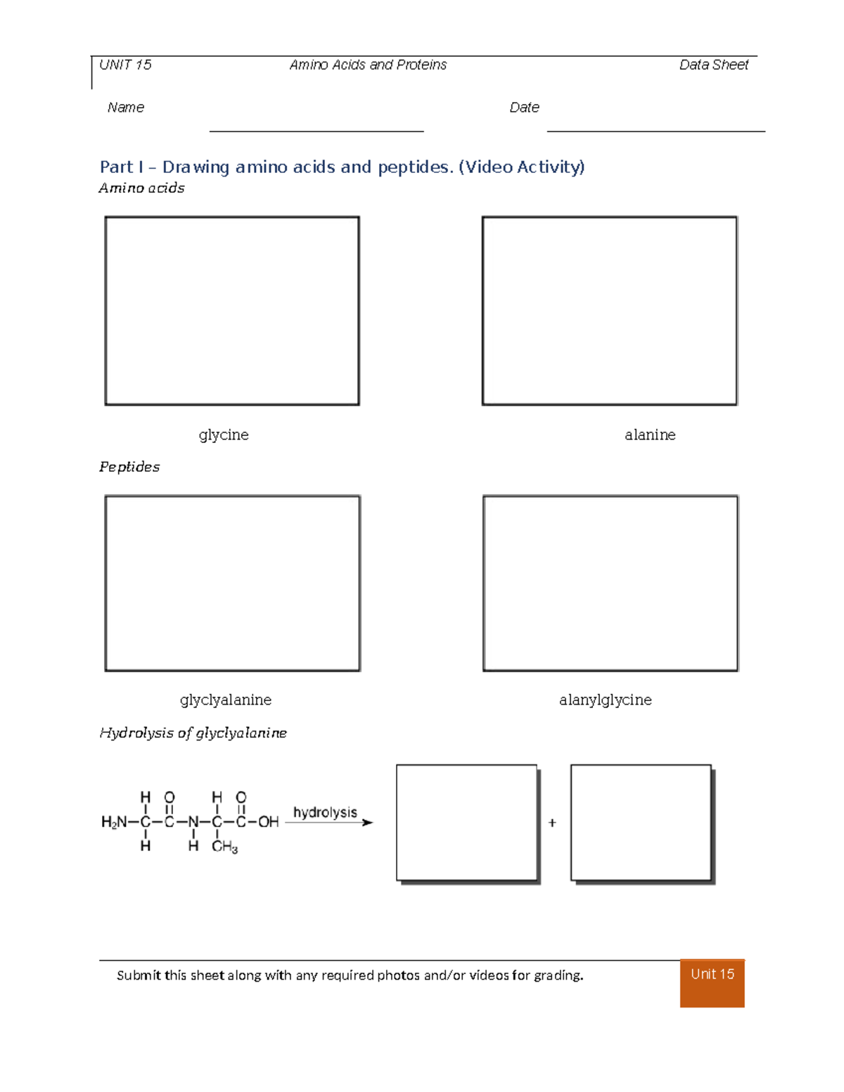 Unit 15 amino acids and proteins data sheet 8 2022 - Name Date Part I ...