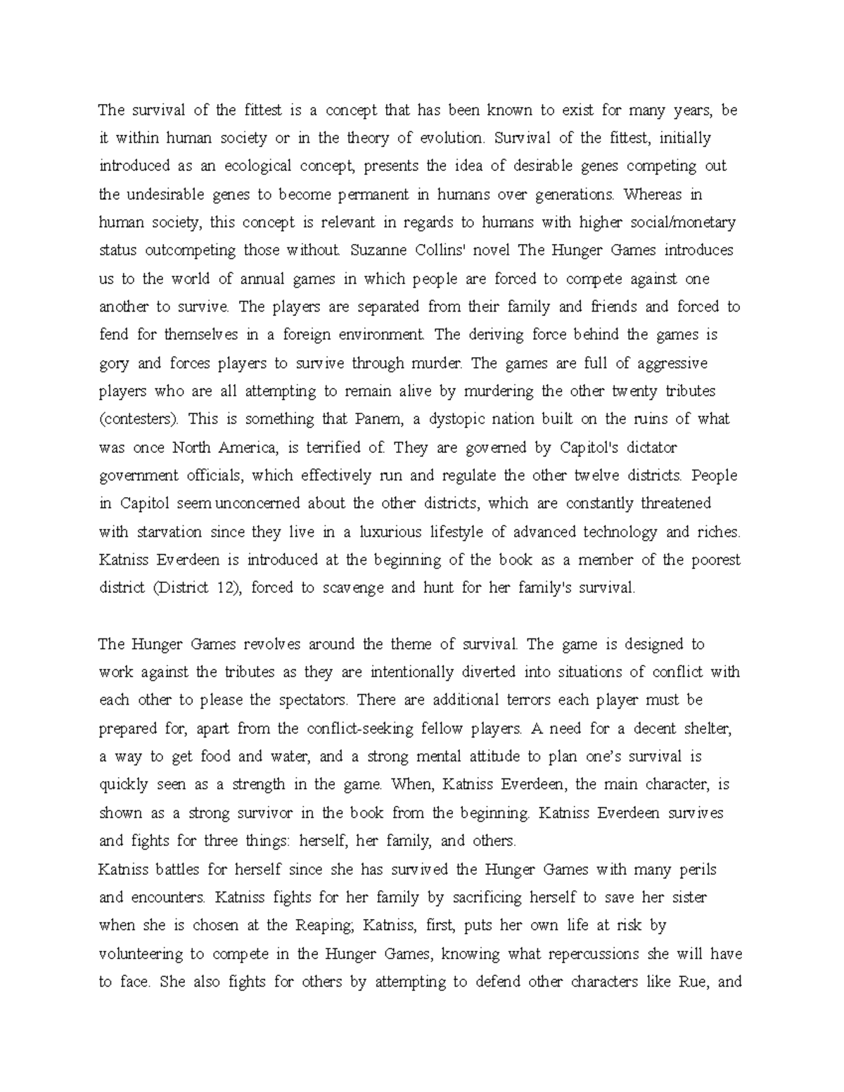 Hunger games Survival of the fittest - ENGL103 - MacEwan - Studocu