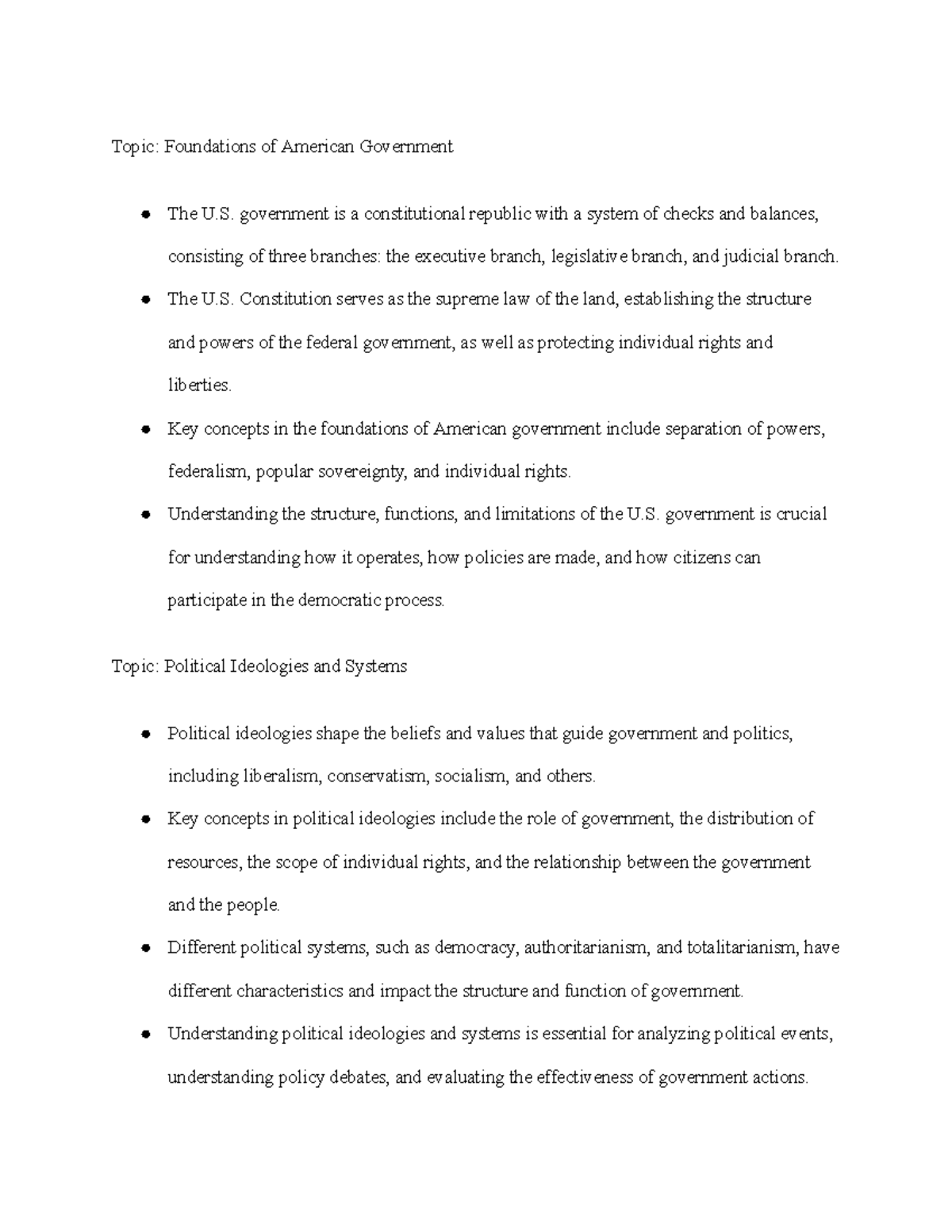 American govt pt 1 - notes - Topic: Foundations of American Government ...