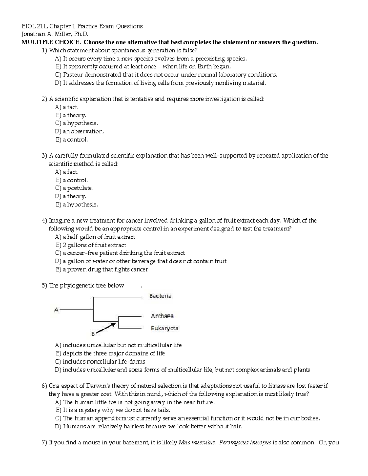 Chapter 01 Biology and Tree of Life - BIOL 211, Chapter 1 Practice Exam ...