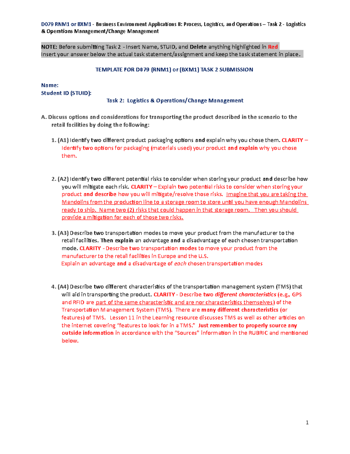 D079 -Template - Task 2 3-22 - D079 RNM1 or BXM1 - Business Environment ...