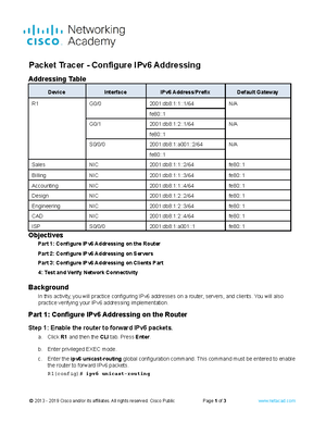 13.2.6-packet tracer - Packet Tracer - Verify IPv4 and IPv6 Addressing Addressing Table Device ...