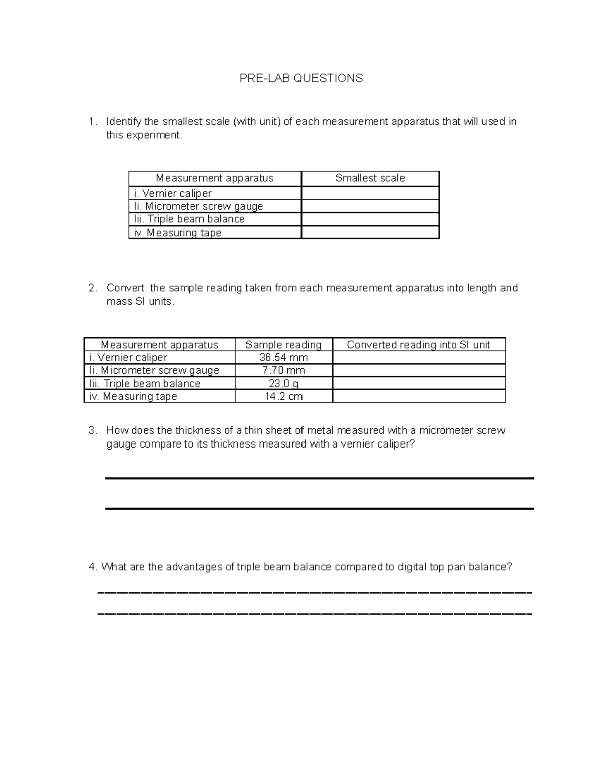 Physics LAB 1 - answer next upload - PRE-LAB QUESTIONS Identify the ...
