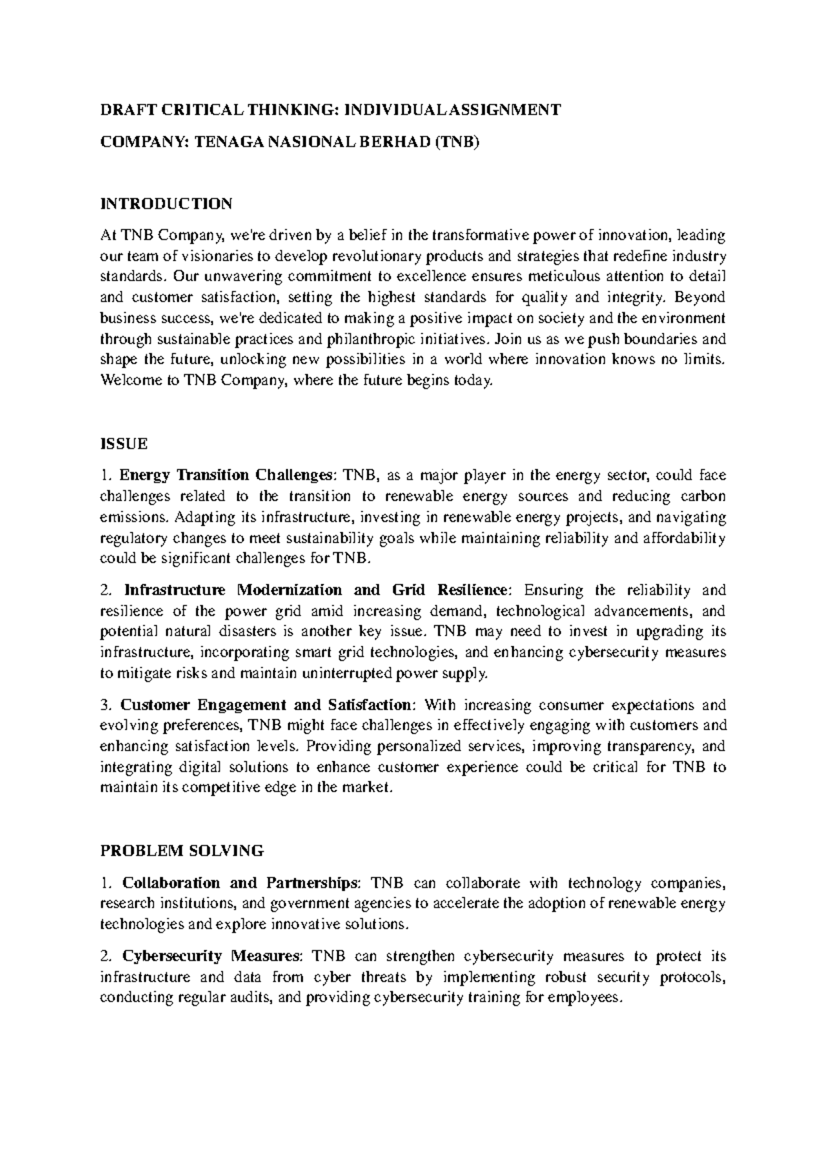 Draft Critical Thinking - DRAFT CRITICAL THINKING: INDIVIDUAL ...