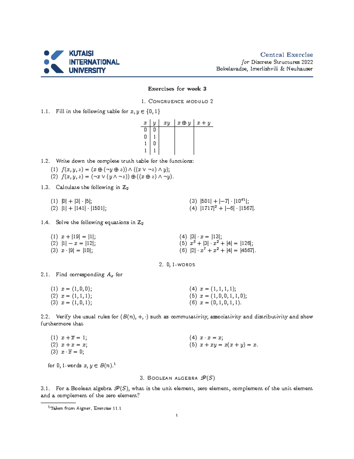 Exercises 03 - Central Exercise for Discrete Structures 2022 ...