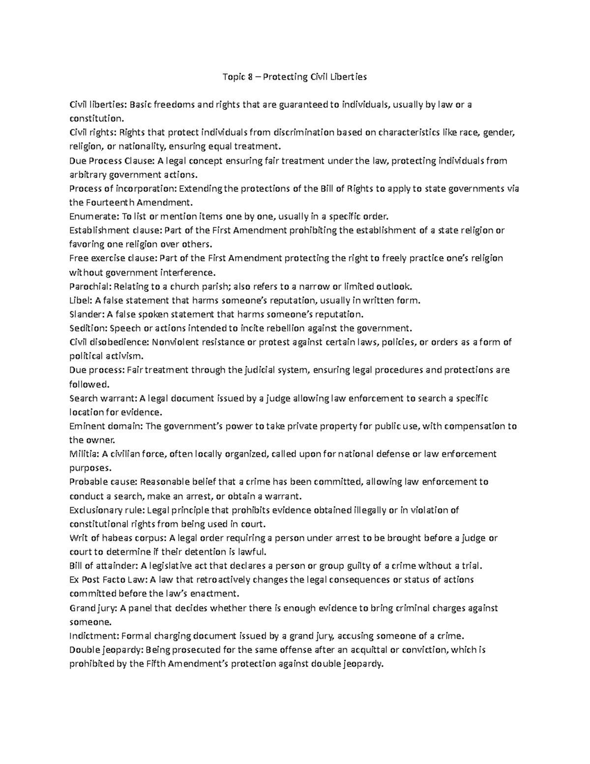 Topic+8+Vocabulary - Vocab for history - Topic 8 – Protecting Civil ...