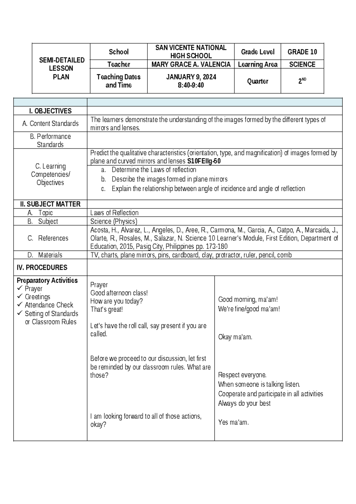 SEMI- Detailed Lesson PLAN IN Science 10 CO2 - SEMI-DETAILED LESSON ...