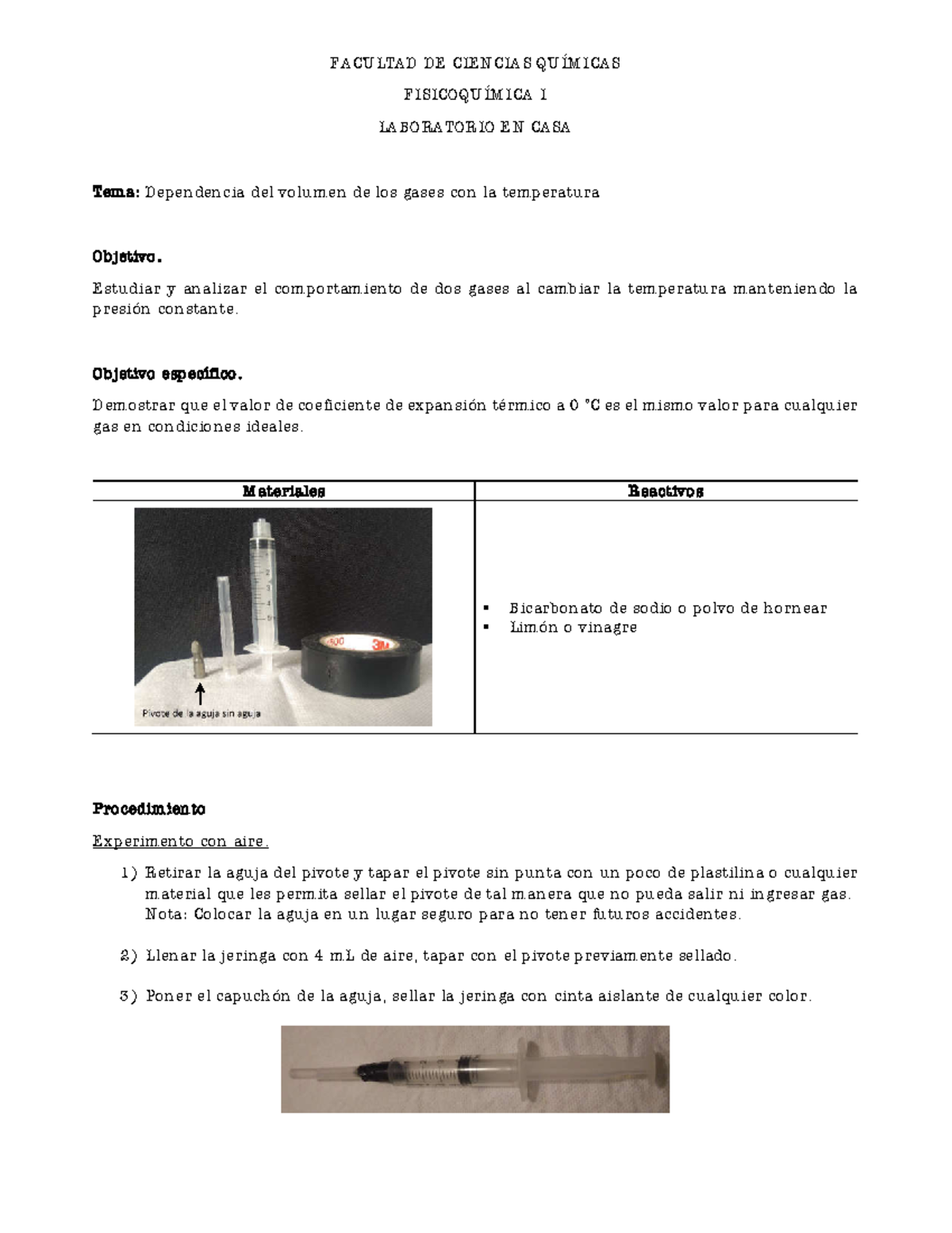 LEC-01 Ley-Charles - laboratorio de la ley de charles - FACULTAD DE ...