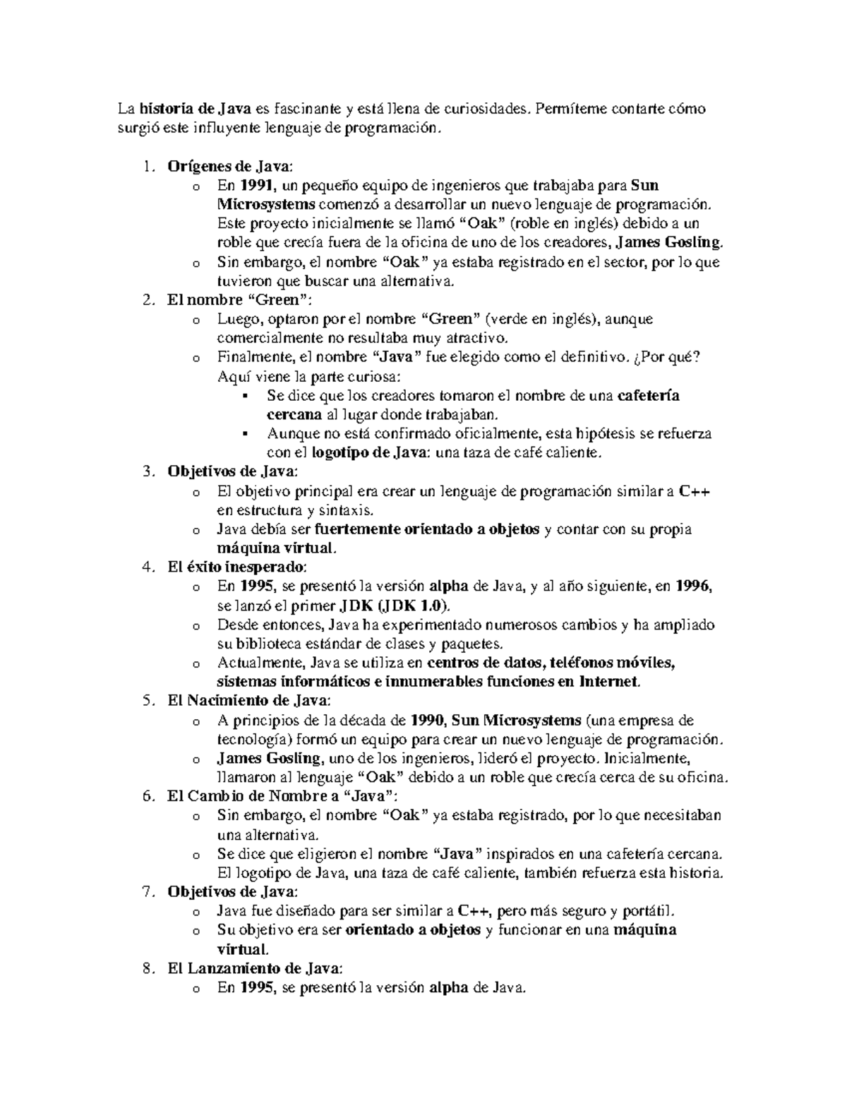 Historia de JAVA - La historia de Java es fascinante y está llena de ...