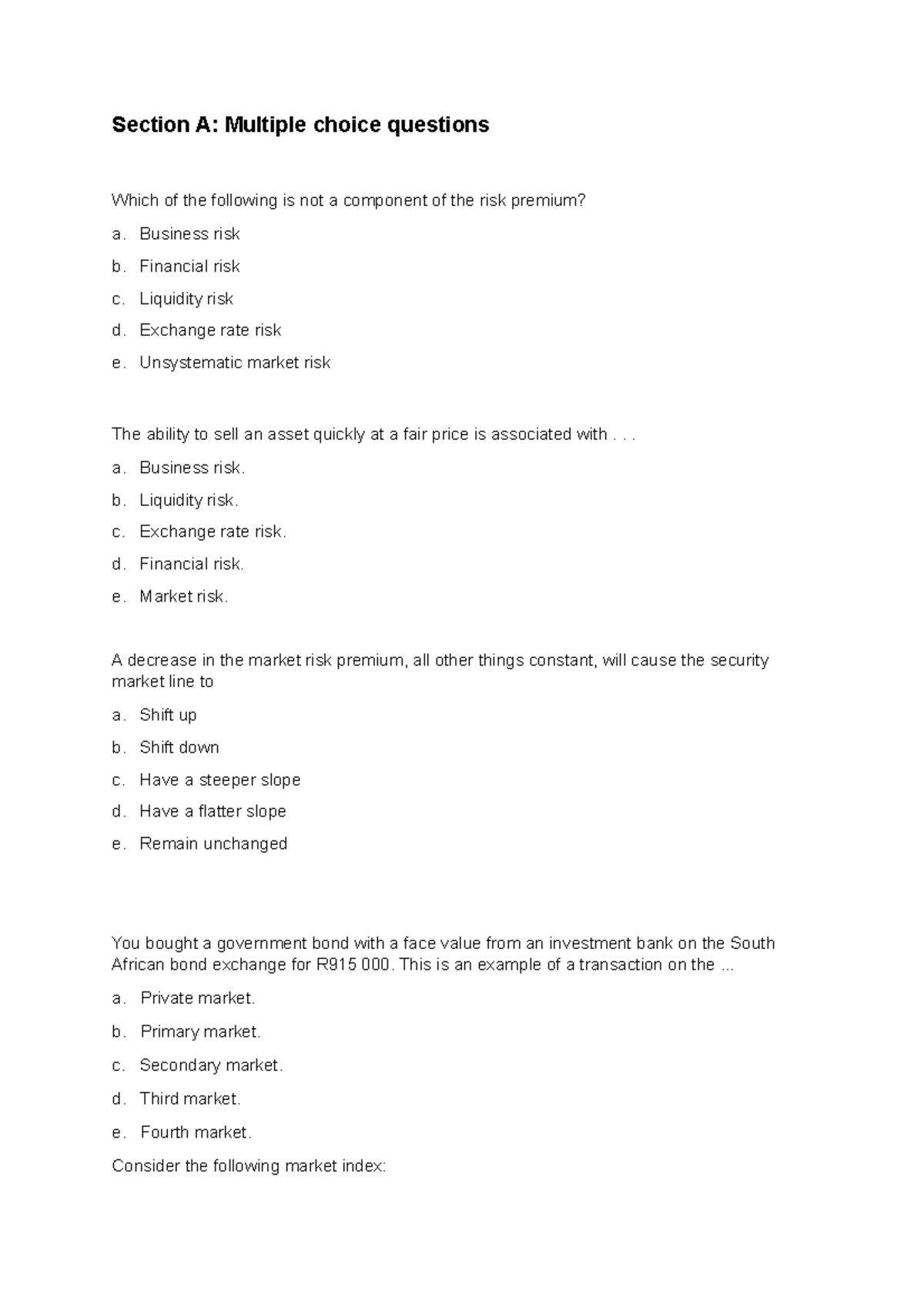 Additional questions-lecture 1 - Section A: Multiple choice questions ...