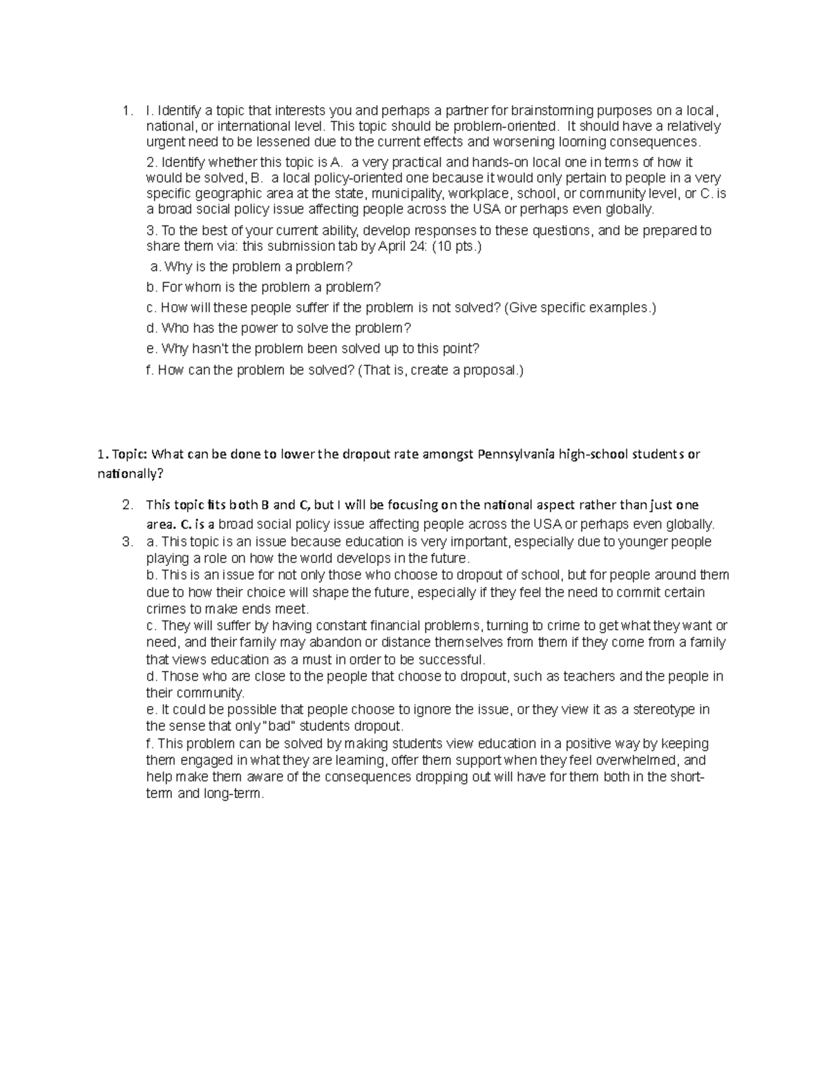 Proposal Argument Homework - I. Identify a topic that interests you and ...