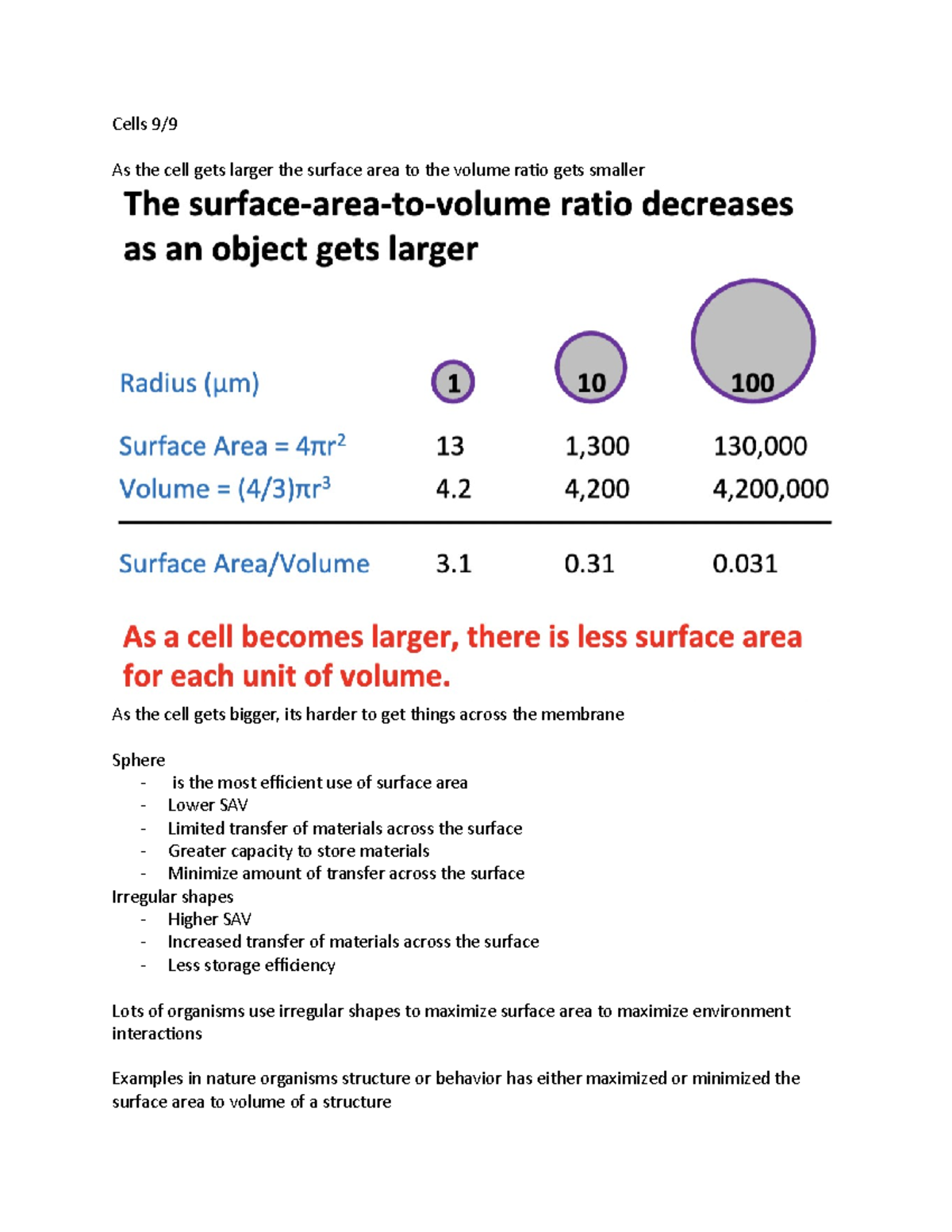 Cells 9:9 - Dr. Brain Couch - Cells 9/ As the cell gets larger the ...