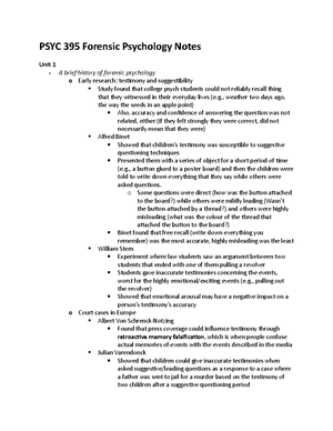 Study Guide 1, 2, 3 - Assignments - PSYC 395: FORENSIC PSYCHOLOGY STUDY ...