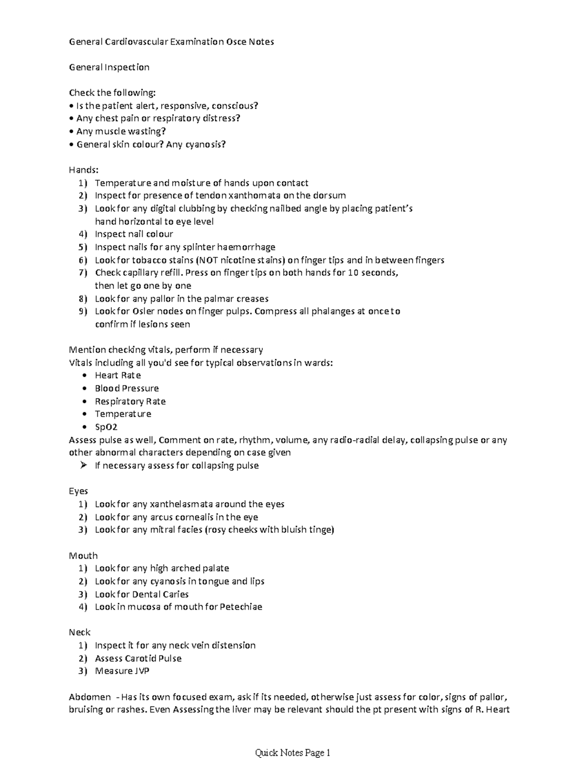 General CVS Exam - General Cardiovascular Examination Osce Notes ...