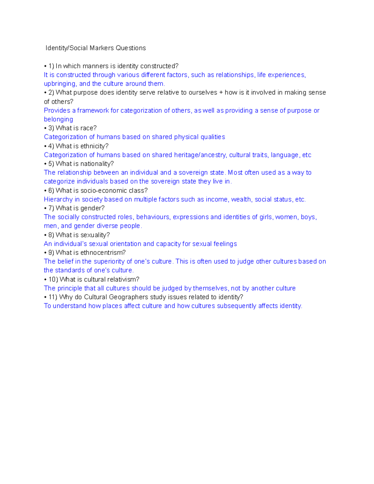 Identity and Social Markers Questions - Identity/Social Markers ...